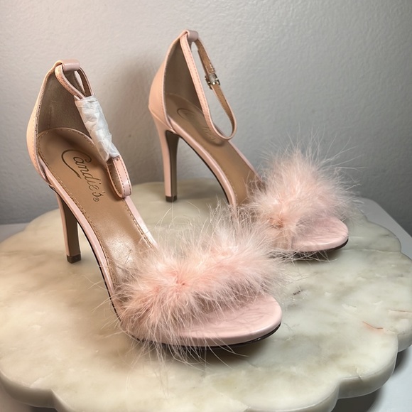 Candie's | Shoes | New Candies Ostrich Feather Blush Pink Strappy Ankle ...